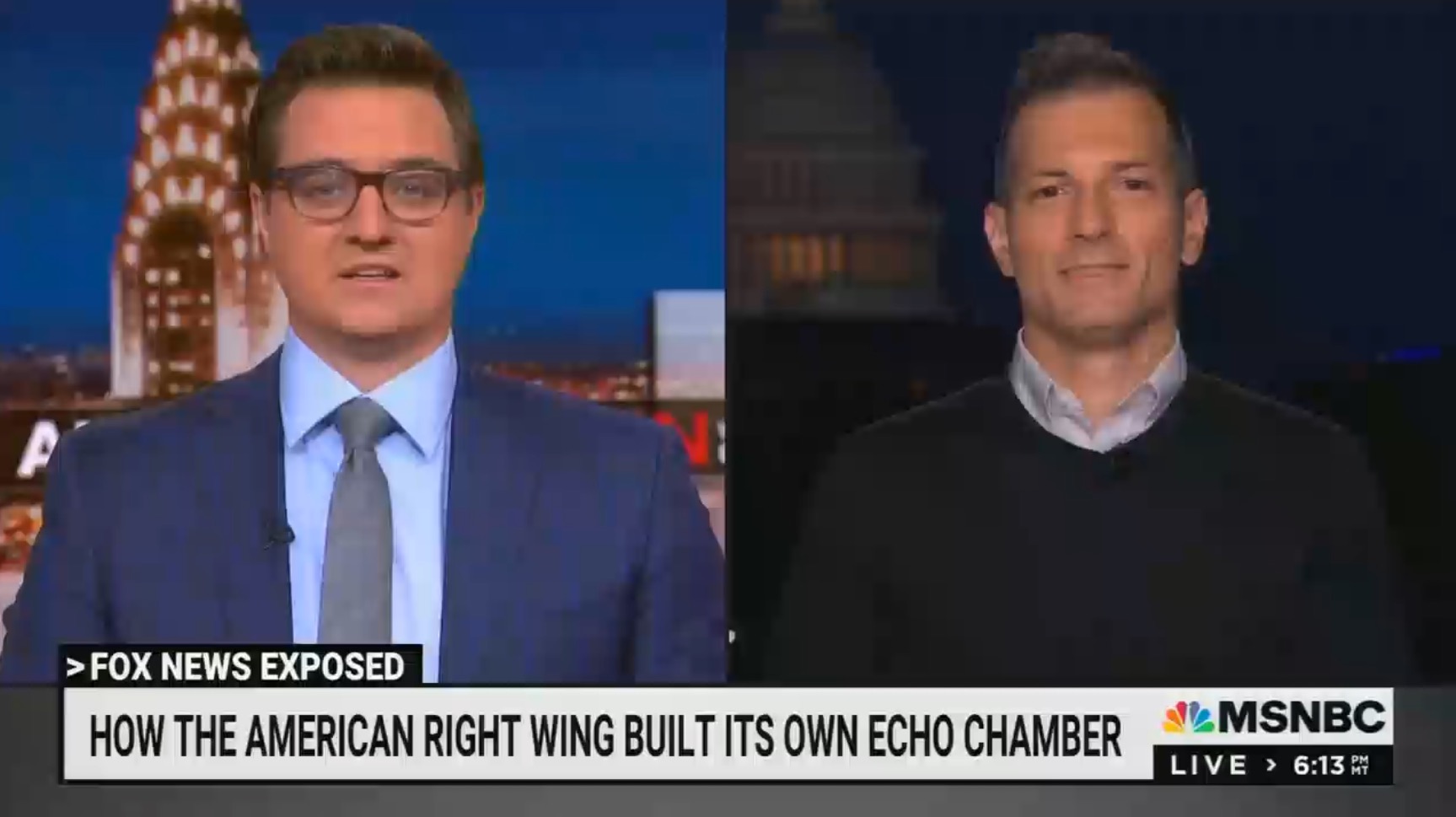 Angelo Carusone and MSNBC's Chris Hayes discuss how the Fox News echo ...