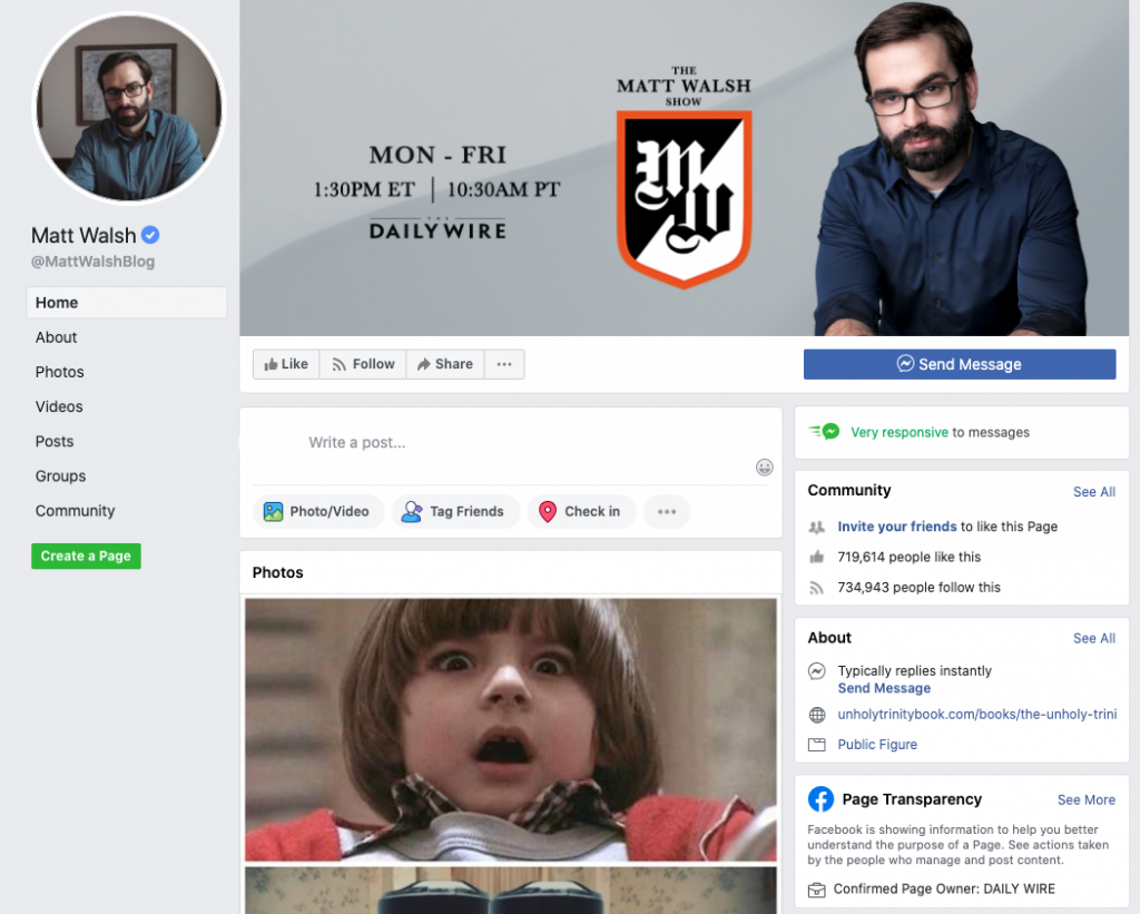 Matt Walsh Facebook Page (as of 5-14-2020) | Media Matters for America