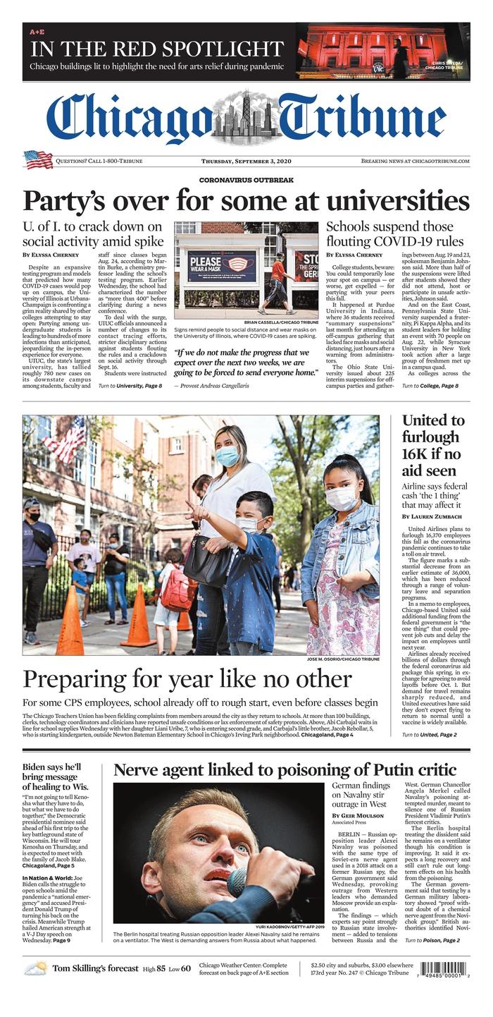 Chicago Tribune front page 9/3/20 | Media Matters for America