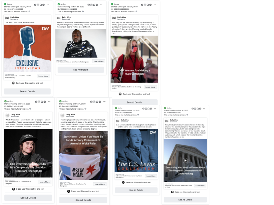 Facebook ad library_The Daily Wire ads active on Nov 9, 2020 | Media ...