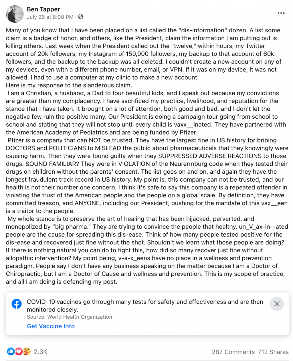 Ben Tapper_facebook post_20210726 | Media Matters for America