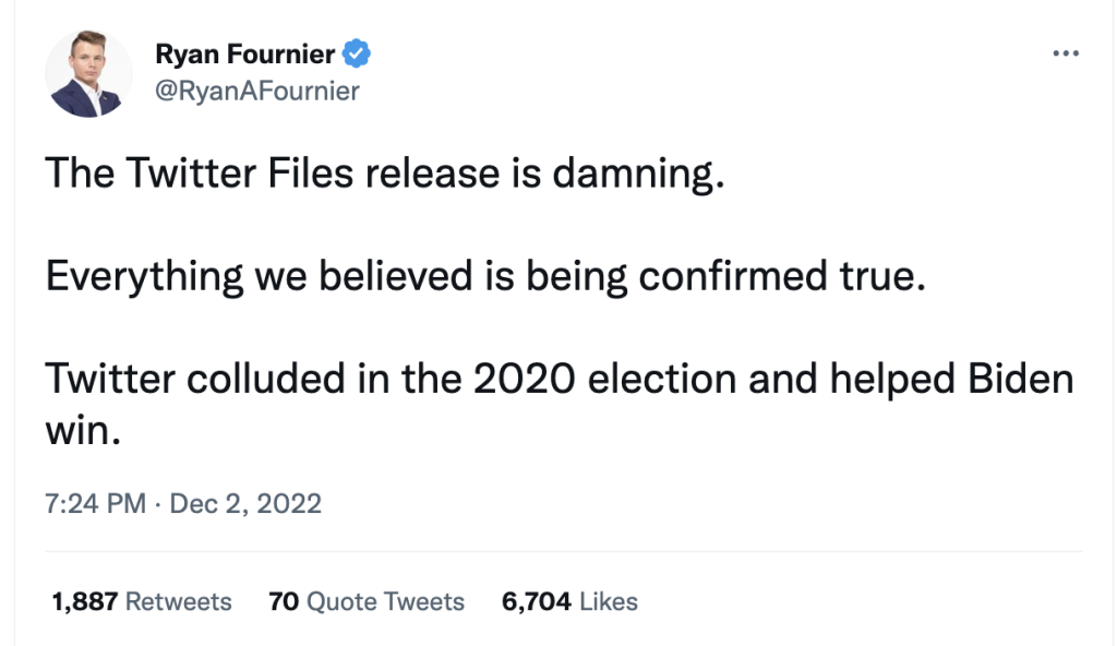 Ryan Fournier, Twitter meddled in 2020 election | Media Matters for America