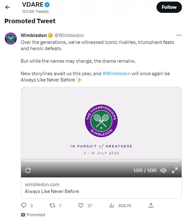 VDare Twitter ad: Wimbledon | Media Matters for America