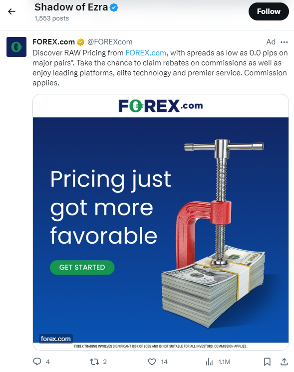 Shadow of Ezra Forex ad on X | Media Matters for America